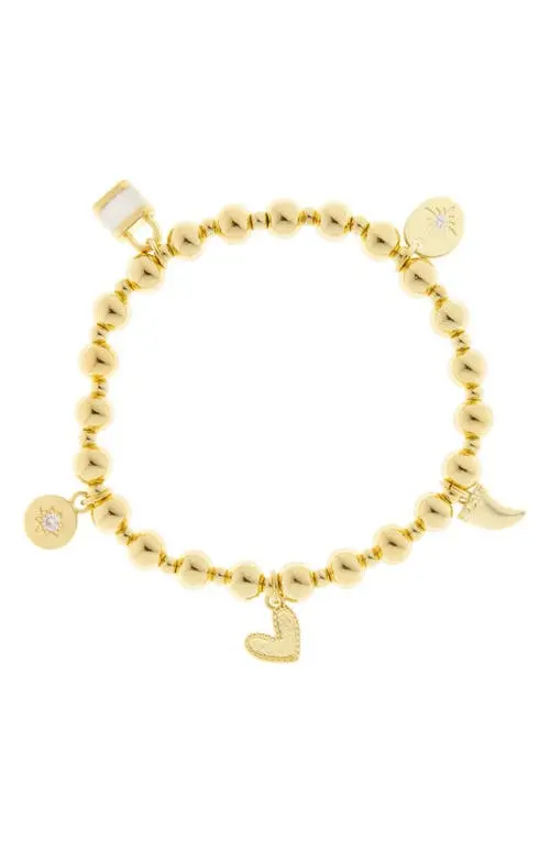 MARLYN SCHIFF Multi Charm Ball Chain Stretch Bracelet - Gold