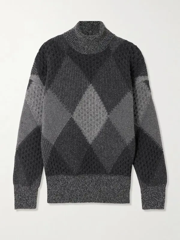 Stella McCartney Argyle Wool Turtleneck Sweater - Gray