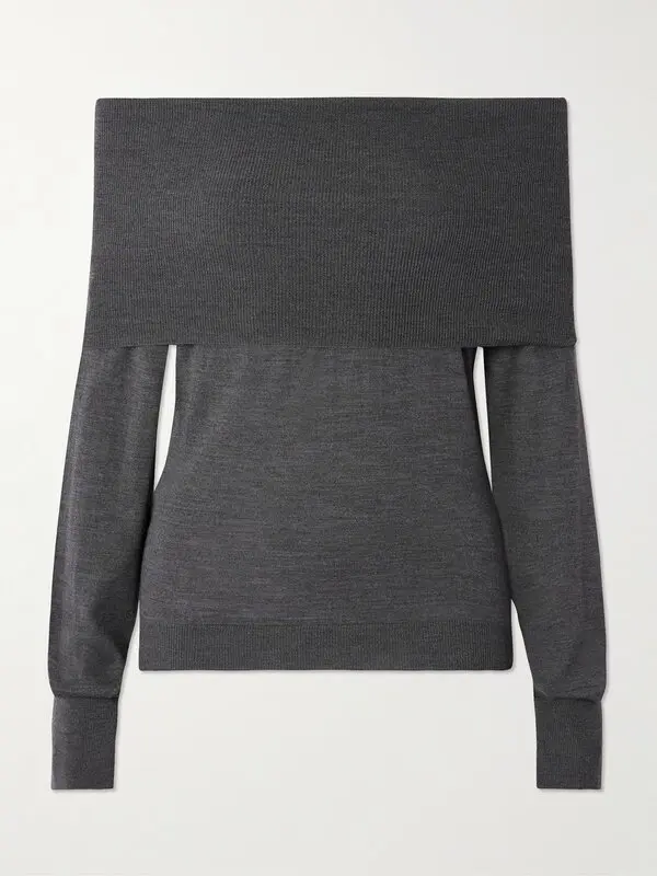 Stella McCartney Off-the-shoulder Virgin Wool Sweater - Gray