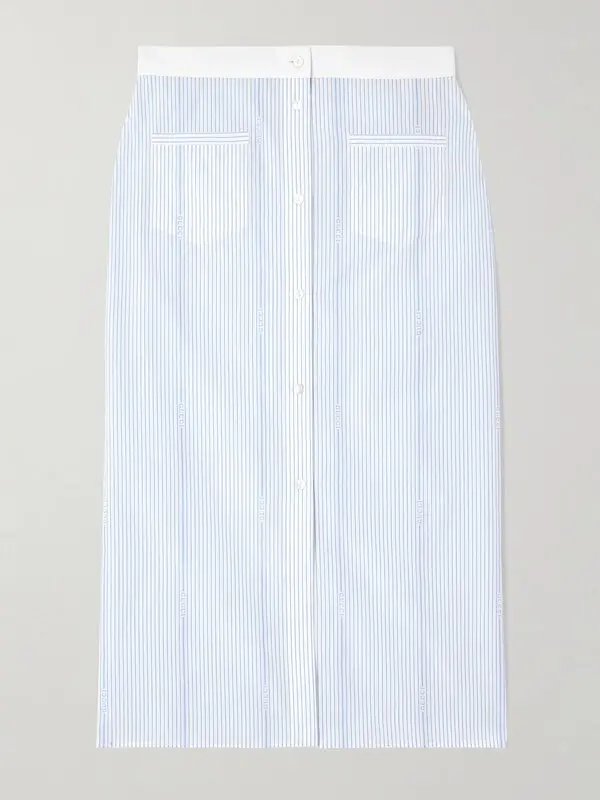 Gucci Lido Striped Cotton-poplin Midi Skirt - Blue