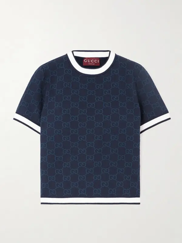 Gucci Cropped Jacquard-knit Cotton Sweater - Blue