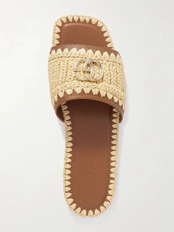 Gucci Marmont Gg Leather And Raffia Slides
