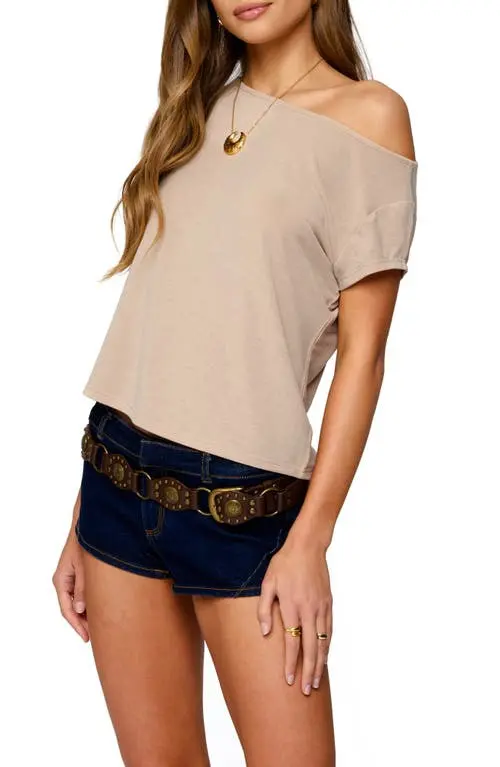 EDIKTED Anabella Off-the-shoulder T-shirt - Beige