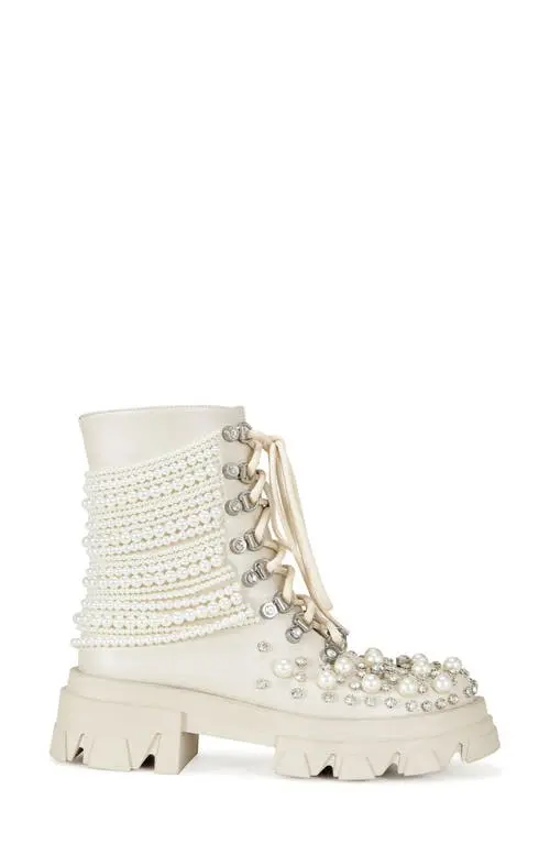 AZALEA WANG Embellished Combat Boots - Bone