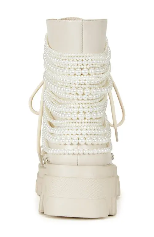 AZALEA WANG Embellished Combat Boots - Bone