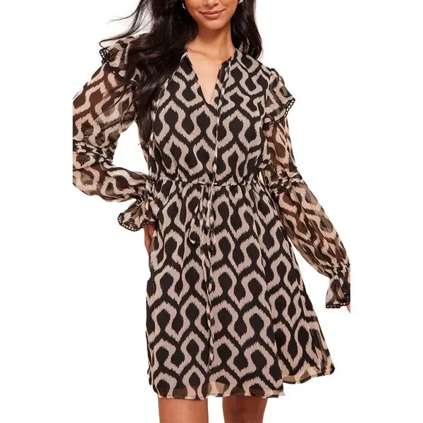 FRIENDS LIKE THESE Ruffle Long Sleeve Chiffon Mini Dress - Blue