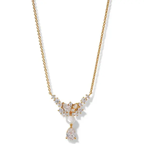 Nadri Ravish Cubic Zirconia & Genuine Pearl Frontal Necklace - Gold
