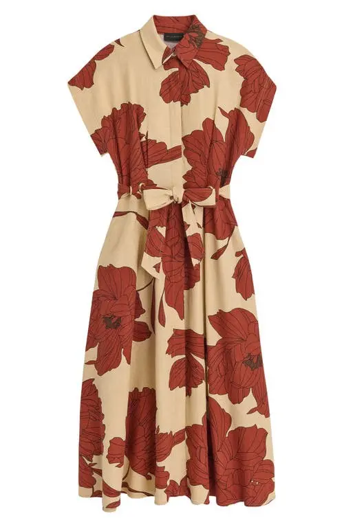 Donna Karan New York Drawstring Waist Linen Blend Shirtdress - Cinnamon Multi