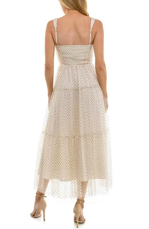 SOCIALITE Dot Mesh Empire Waist Gown