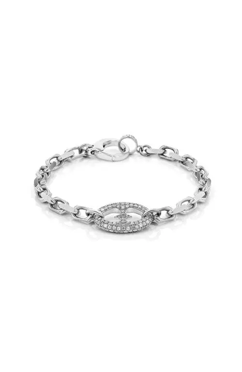 Sheryl Lowe Diamond Puffy Heart Mariner Link Bracelet - Sterling Silver
