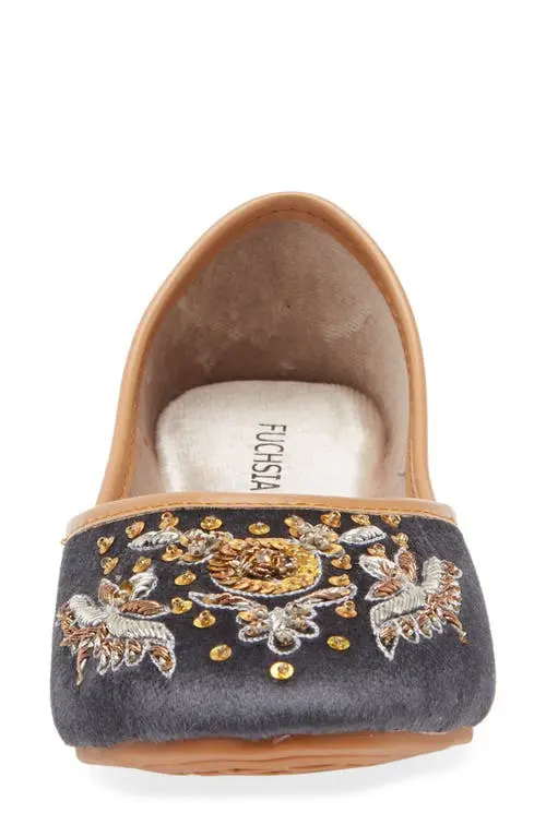 FUCHSIA Eloise Embroidered Flat - Gray