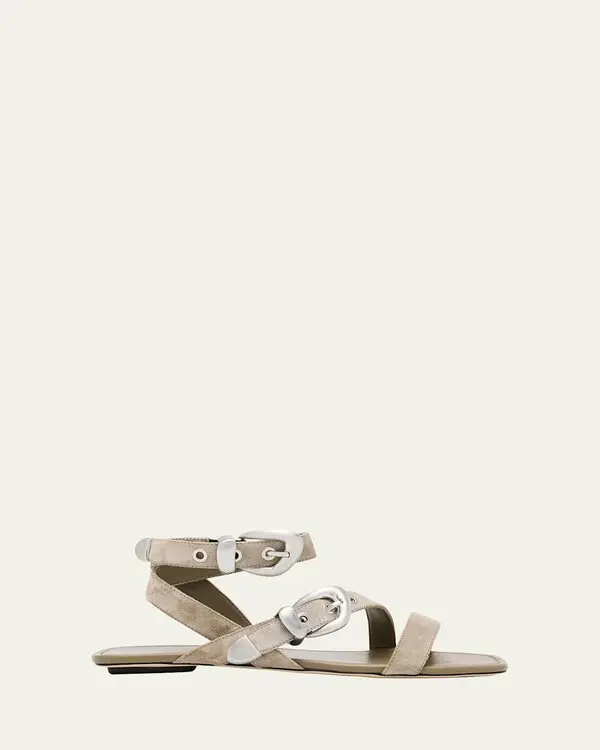 STUART WEITZMAN Maven Suede Flat Sandals - Taupe