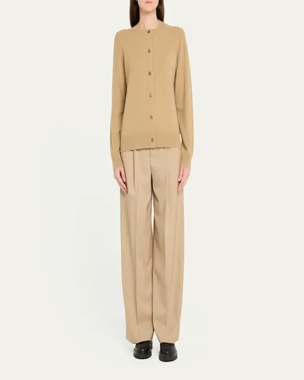 Burberry Cashmere Crewneck Cardigan - Flax