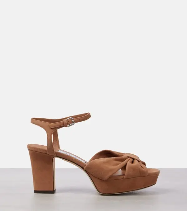 JIMMY CHOO Heloise 80 Suede Platform Sandals - Brown