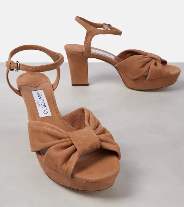 JIMMY CHOO Heloise 80 Suede Platform Sandals - Brown