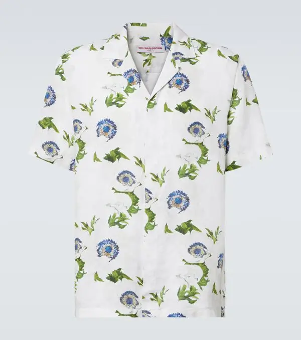 Orlebar Brown Maitan Floral Linen Bowling Shirt