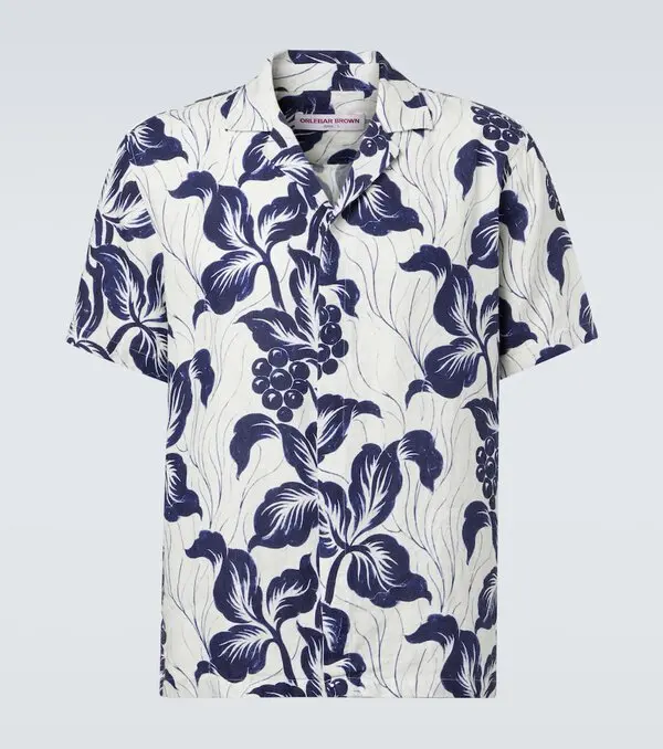 Orlebar Brown Maitan Floral Linen Bowling Shirt - White