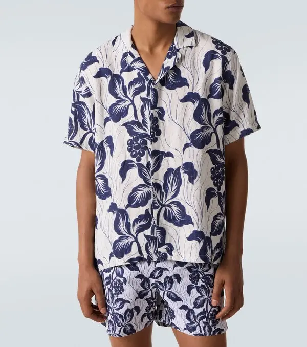 Orlebar Brown Maitan Floral Linen Bowling Shirt - White