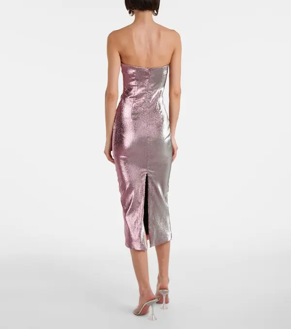AREA Floral-appliqué Lamé Midi Dress - Pink