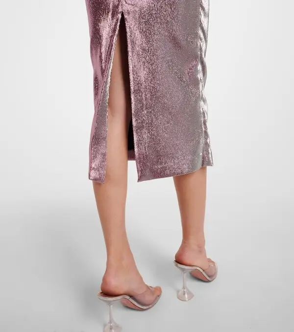 AREA Floral-appliqué Lamé Midi Dress - Pink