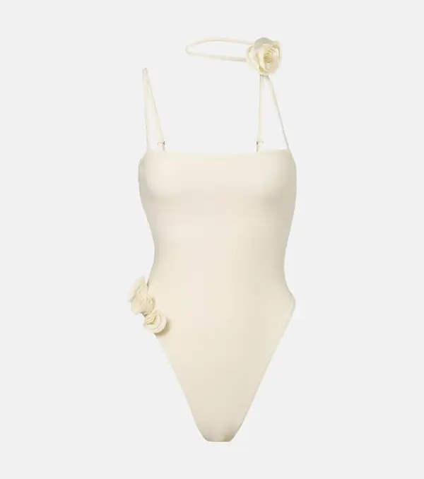 SAME Rose Choker Asymmetrical One-piece Swimsuit - White