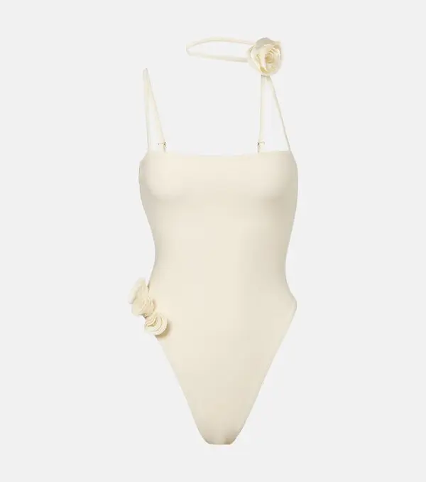 SAME Rose Choker Asymmetrical One-piece Swimsuit - White