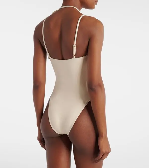 SAME Rose Choker Asymmetrical One-piece Swimsuit - White