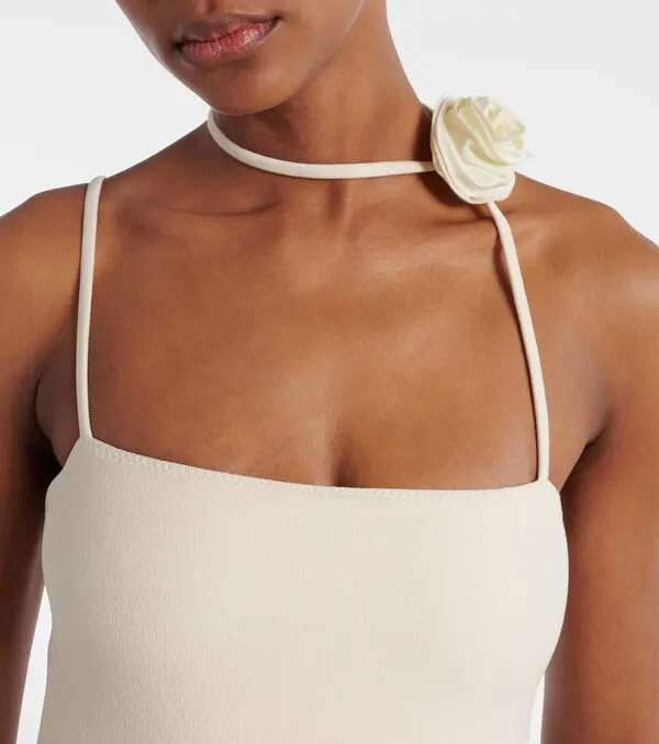 SAME Rose Choker Asymmetrical One-piece Swimsuit - White