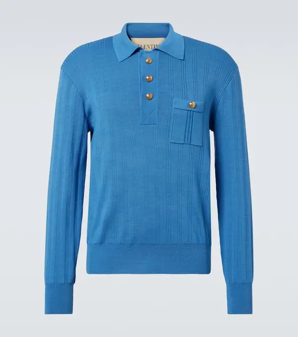 Valentino Garavani Ribbed-knit Cotton Polo Sweater - Blue