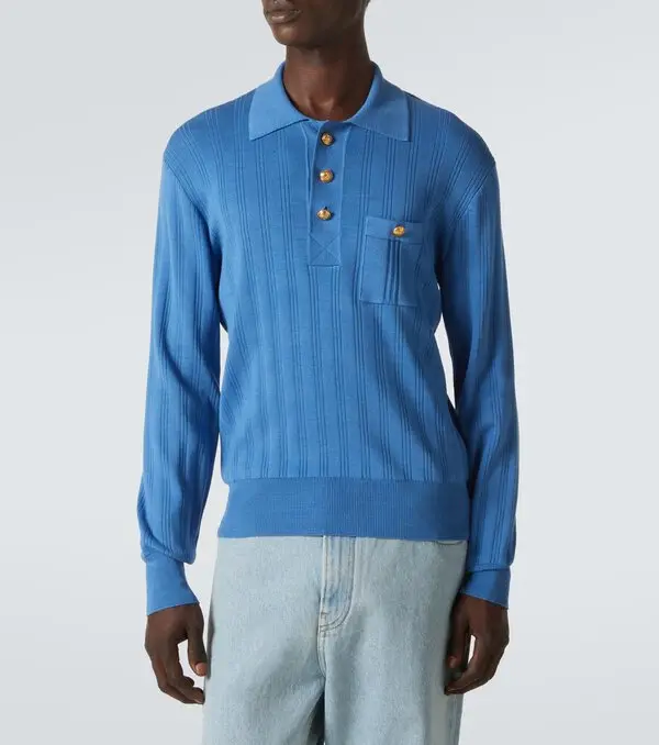 Valentino Garavani Ribbed-knit Cotton Polo Sweater - Blue