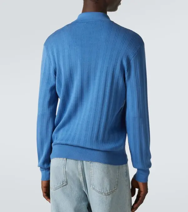Valentino Garavani Ribbed-knit Cotton Polo Sweater - Blue