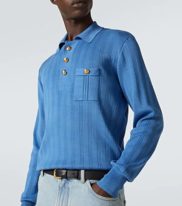 Valentino Garavani Ribbed-knit Cotton Polo Sweater - Blue
