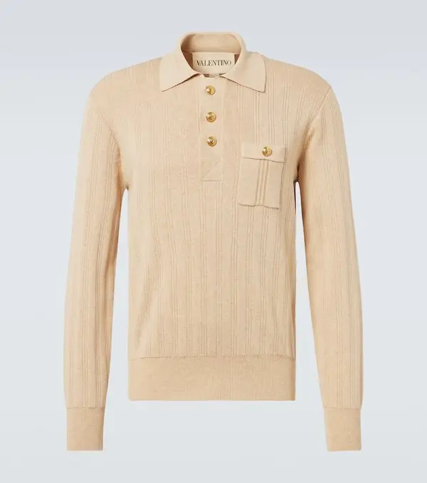 Valentino Garavani Ribbed-knit Cotton Polo Sweater - Neutrals