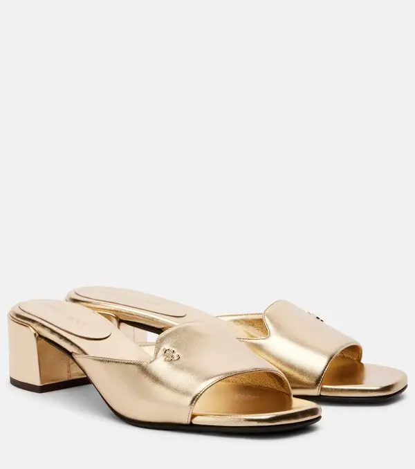 JIMMY CHOO Dina 45 Metallic Leather Mules - Gold