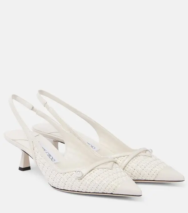 JIMMY CHOO Amita 45 Woven Slingback Pumps - White