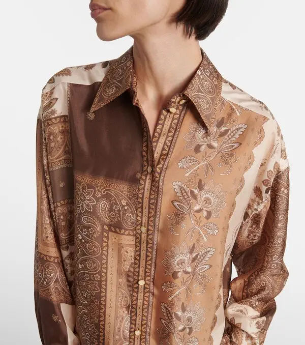 Zimmermann Lucky Bandana Silk Satin Shirt - Brown