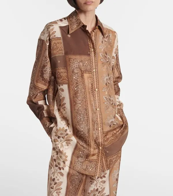 Zimmermann Lucky Bandana Silk Satin Shirt - Brown