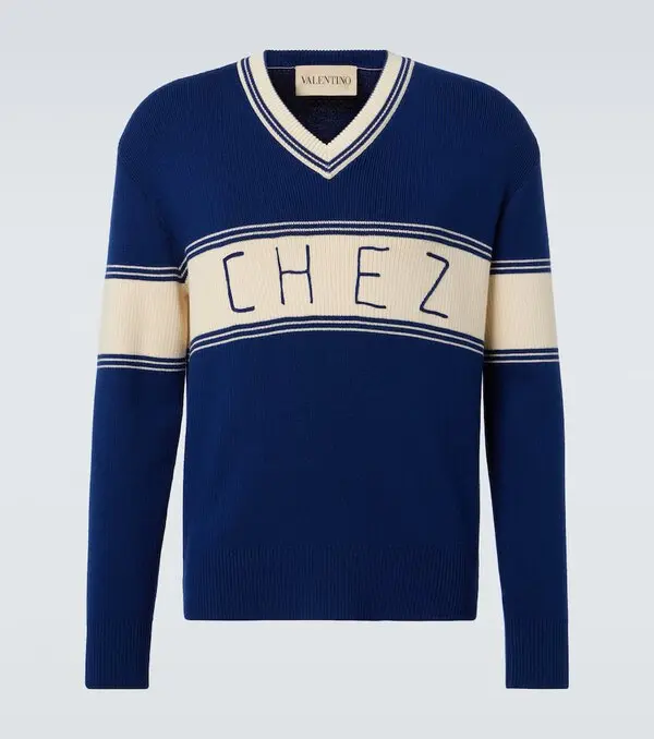 Valentino Garavani Wool And Cotton V-neck Sweater