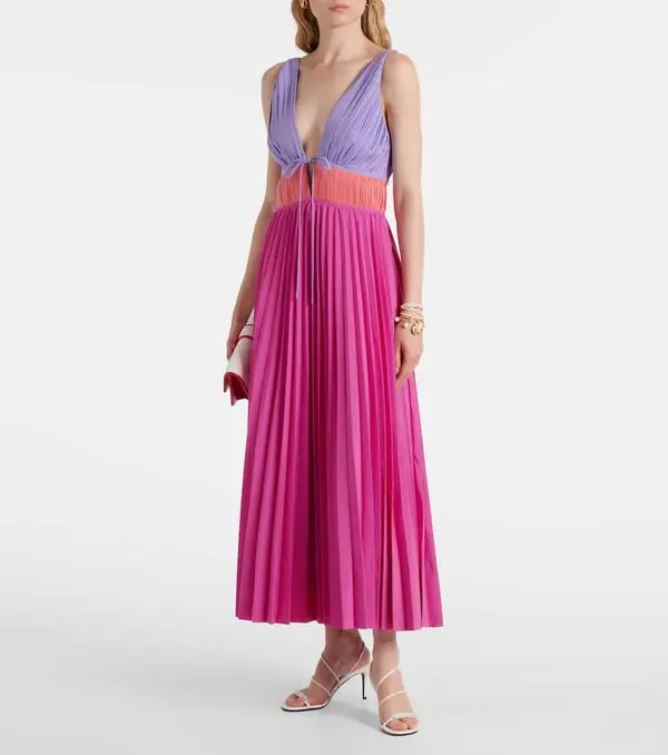 Simkhai Stephanie Pleated Poplin Midi Dress - Multicoloured