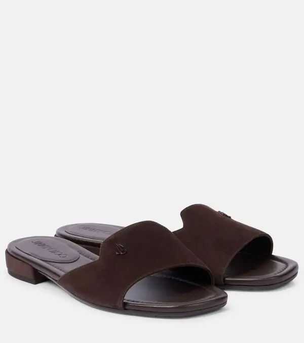 JIMMY CHOO Dina Suede Mules - Brown
