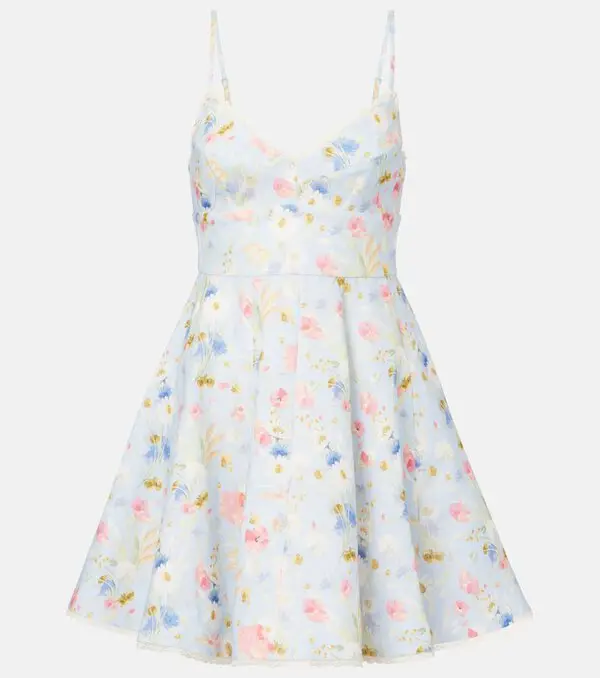 Zimmermann Lucky Floral Linen Minidress - Blue