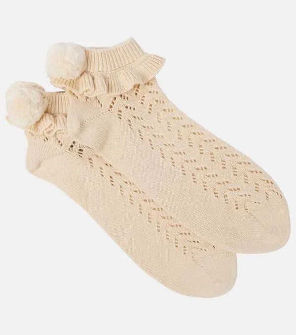 Valentino Garavani Pompom Cotton Crew Socks - Beige