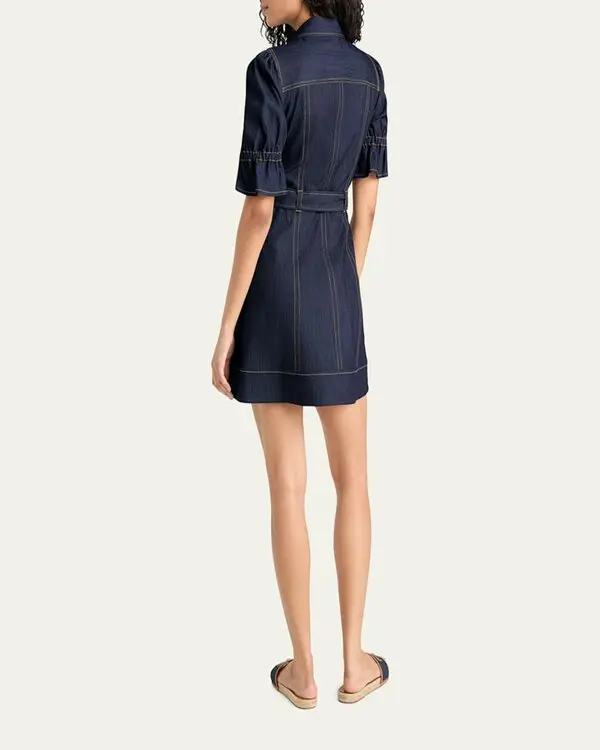 Cinq À Sept Holly Denim Mini Shirtdress With Puff Sleeves