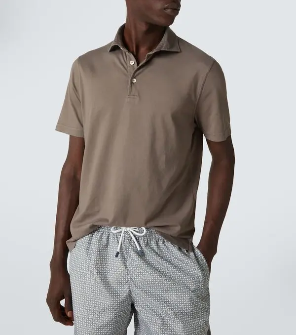 Fedeli Zero Cotton Jersey Polo Shirt - Brown