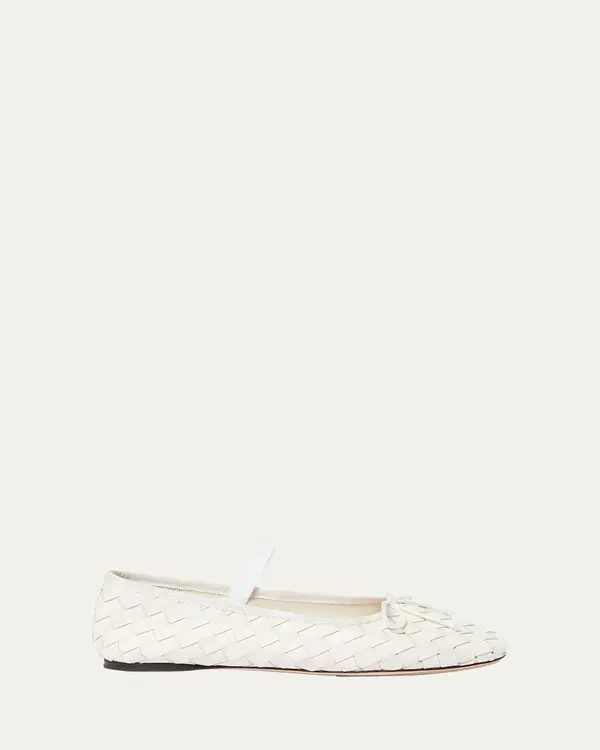 LOEFFLER RANDALL Leonie Woven Lambskin Leather Ballerina Flats - Cream