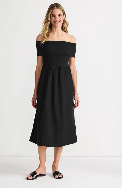 LANDS' END Off-the-shoulder Mixed Media Midi Dress - Black