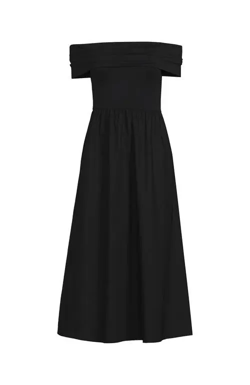 LANDS' END Off-the-shoulder Mixed Media Midi Dress - Black
