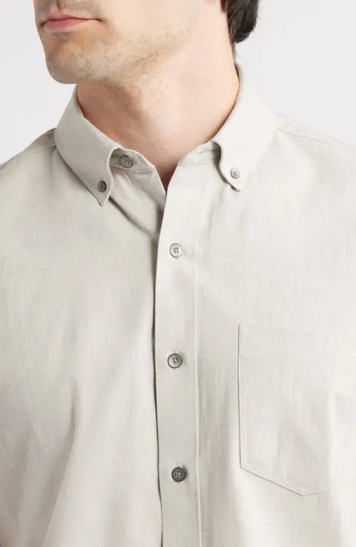 W.R.K Reworked Slim Fit Solid Short Sleeve Cotton Button-down Shirt - Taupe