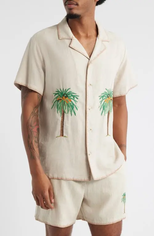 MAVRANS Palm Tree Linen Blend Button-up Shirt