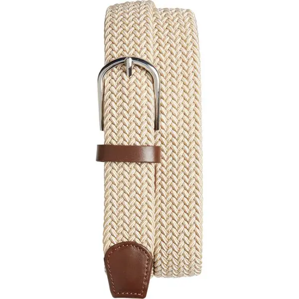 Nordstrom Woven Elastic Belt - Light Khaki- White